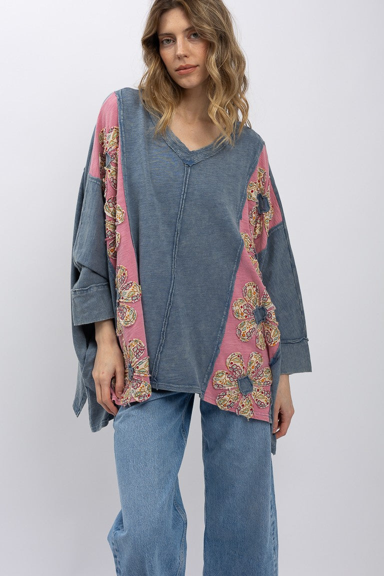 BLUE VELVET Flower Patch V-Neck Shoulder Drop Top. *** BEACH LIVE ...